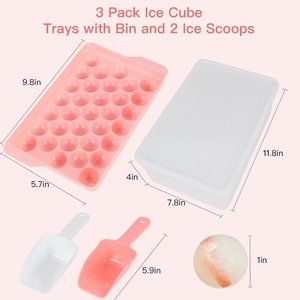 Kitchen | Pink Round Ice Cube Tray With Lid Bin Scoops For Cocktail ...